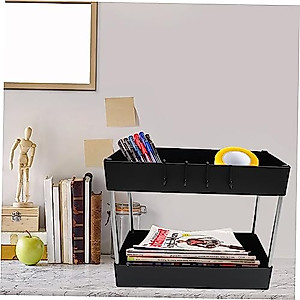HOMSFOU 1Pc Double shelf plastic shelving plastic food containers desktop organizer shelf Makeup Container Holder under sink organizer 2 tier organizer stainless steel Kitchen Rack dishes
