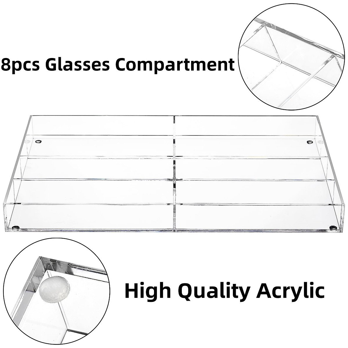 Pumtus Acrylic Sunglasses Organizer, 8 Slot Clear Tabletop Eyeglass Display Case, Premium Countertop Eye Glasses Storage Tray, Eye Wear Collection Box Holder for Eyewear, Jewelry, Watch