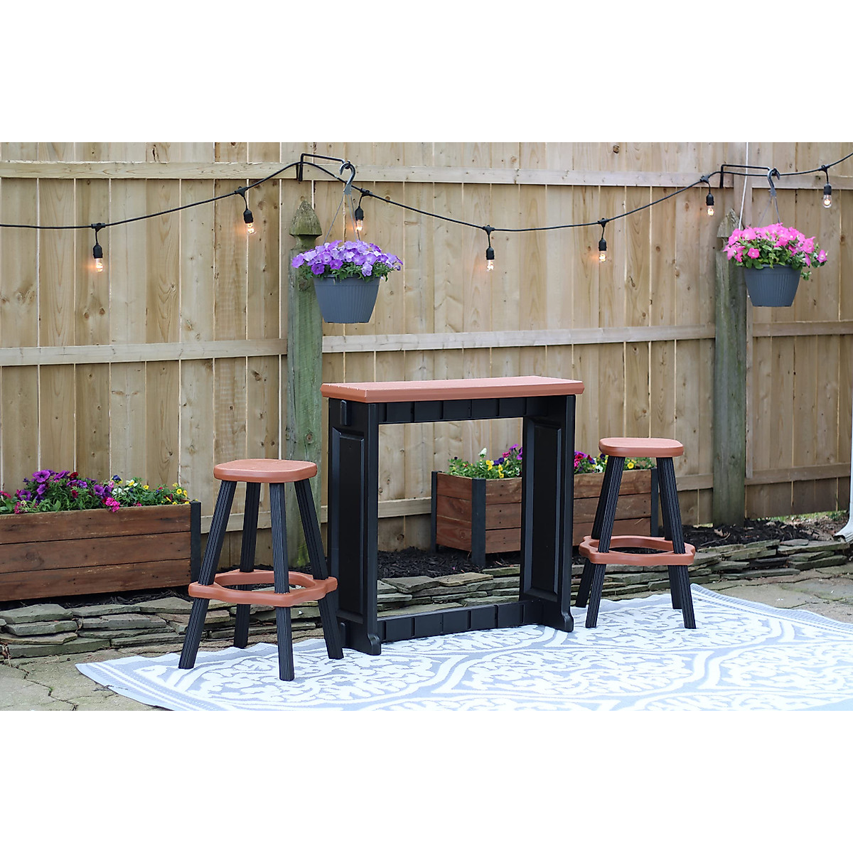 Leisure Accents Single Bar Set Includes 2 Barstools Redwood Top & Black Base Ideal for Patio Hot Tub Area Backyard Durable WeatherResistant Design Easy Nohardware Assembly Proudly Made in USA