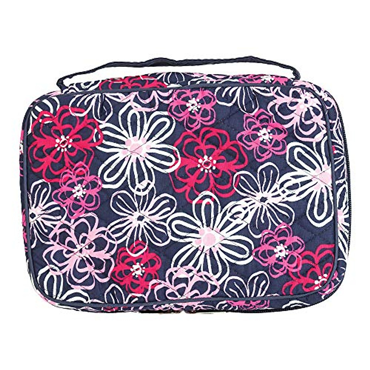 Pink Floral Trust Him Quilted 8.5 x 6.5 Fabric Zippered Bible Cover Case Handle, Thinline