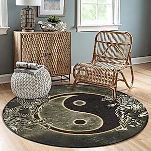 Premium Round Area Rug Ultra Soft Play Tent Rug Carpet Circular Area Rugs for Play Room Bedroom Living Room Nursery, Yin Yang Dragon Tiger, 24 Inch