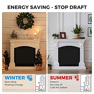 NABOWAN Fireplace Cover Easy Install - Indoor Fireplace for Draft Stopper Save Energy, Single-Sided Heat Resistant Fireproof Mat with Full Frame Hook&Loop, Fireplace Blanket with Built-in Magnets