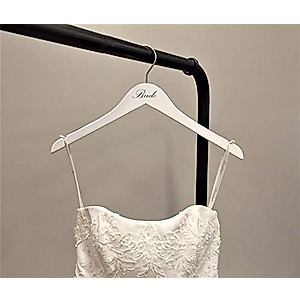 NAHANCO BG20117 Bridal Hanger Set, White Wood Hangers with Black Imprint (Bride and Groom), 17” (2 Piece Set)