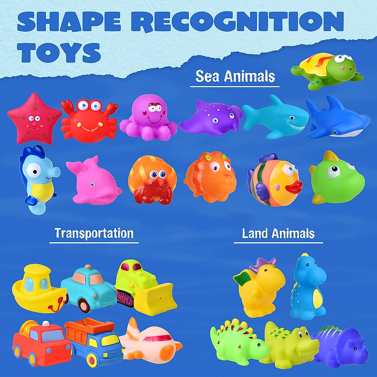 FUN LITTLE TOYS 24 Pcs Bath Toys for Toddlers, Sea Animals & Cars Squirter Bath Toys, No Mold Bathtub Toys with Storage Bag , Baby Bath Toys for Pool, Toddler Bath Toys for Kids Party Favors Age1-3
