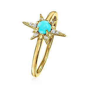 RS Pure by Ross-Simons Turquoise Starburst Ring With Diamond Accents in 14kt Yellow Gold. Size 6