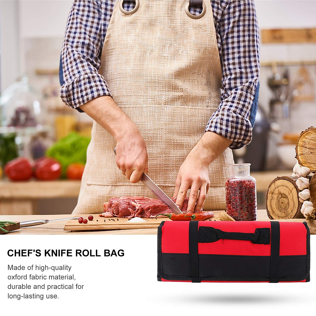 DOITOOL 1PCS Chef Knife Roll Bag for Chefs, 22 Slots Portable Chef Knife Case Storage Roll Bag with Carry Handle (Red)