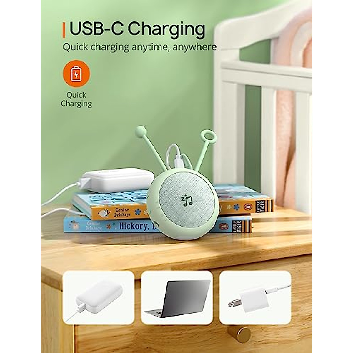 JolyWell Portable Sound Machine - White Noise Machine for Baby & Adult, Baby Sound Machine with Night Light, Powerful Battery, 20 Soothing Sounds, Noise Canceling for Sleeping, Travel & Office, Green