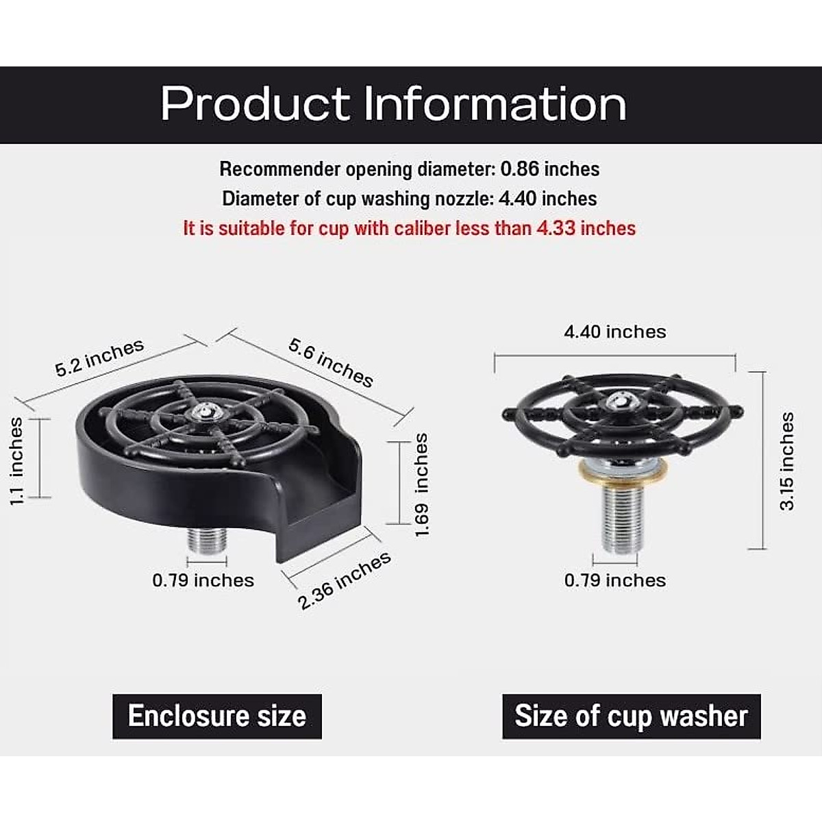 EME Cup Rinser for Sink, Stainless Steel, Bottle Cleaner Sink Attachment, Kitchen Sink Glass Rinser, Cup Washer, Automatic Glass Washer Rinser Tool, Black Glass Sink Kitchen, 5.1x5.4x3 (BM-JC01)