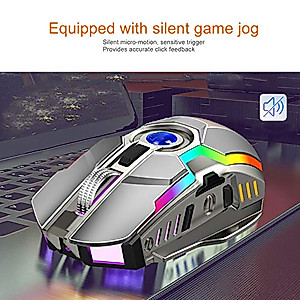 Rechargeable Gaming Mouse, 2.4gHz Wireless Mouse Streamer Gaming Mouse for Computer Laptop, With RGB Colorful Streamer Atmosphere(gray)