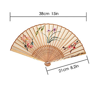 HangErFeng Folding Fan Vintage Hand Fans for Women Silk Double-side Handmade Embroidery Bamboo Fan 50 Pink