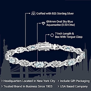 Gem Stone King 925 Sterling Silver Sky Blue Aquamarine Tennis Bracelet For Women (3.50 Cttw, Gemstone March Birthstone, Oval 6X4MM, 7 Inch)