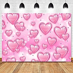 sunsfun BackdropsOnline Pink Love Heart Early 2000s Backdrop Y2k Birthday Party Old School Photoshoot Backdrops 90s Hearts Valentines Day Portrait Photo Booth Background Props (7x5ft)