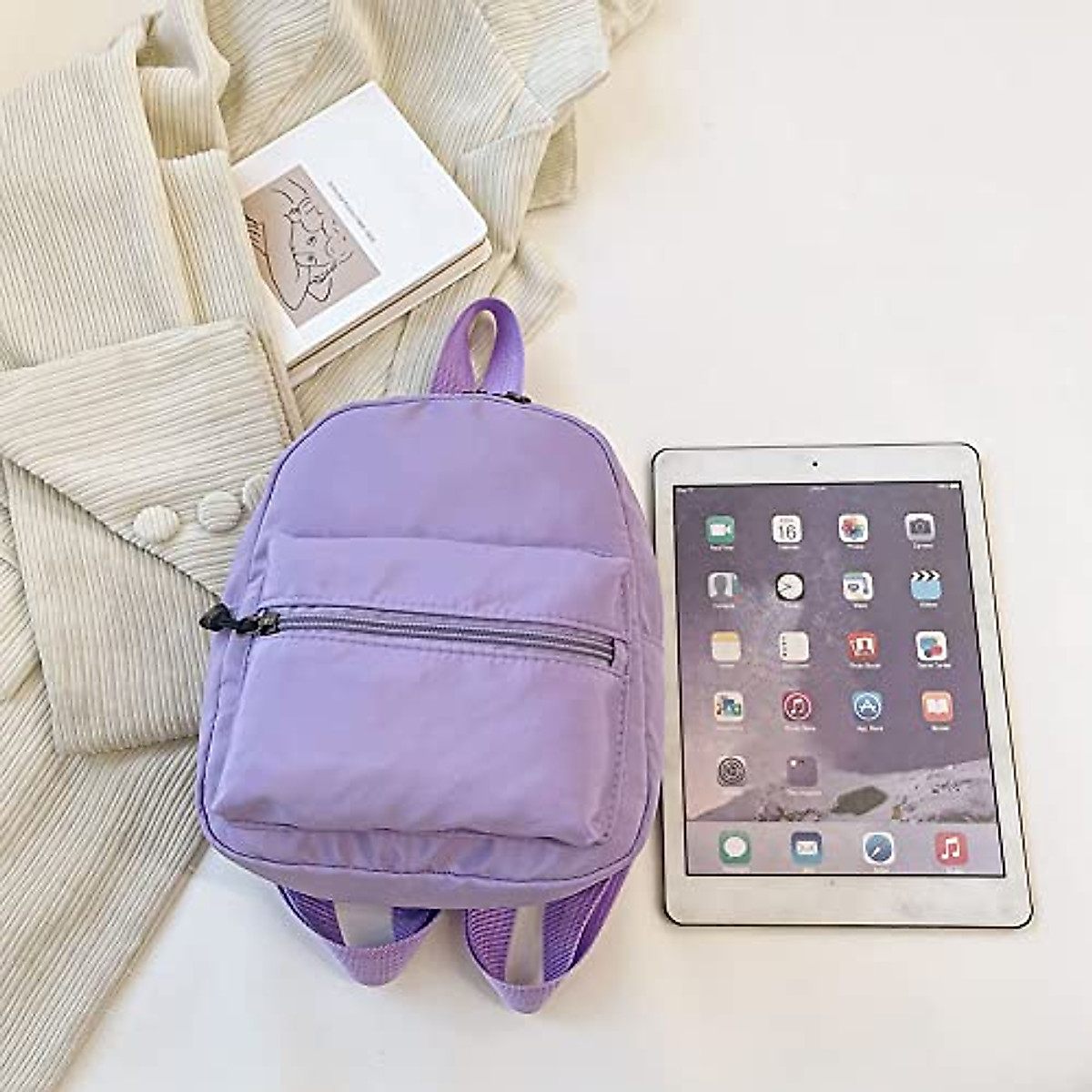 AIZHIYI Women Solid Color Backpack Preppy Style School Nylon Mini Rucksack (Purple)