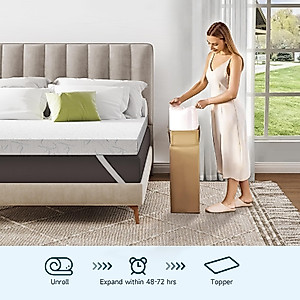 ONBRILL 2 Inch Memory Foam Mattress Topper King, Bamboo Charcoal Dual Layer Foam Bed Topper in a Box, Removable Knit Cover with Non-Slip Design, Pressure Relief, CertiPUR-US Certified