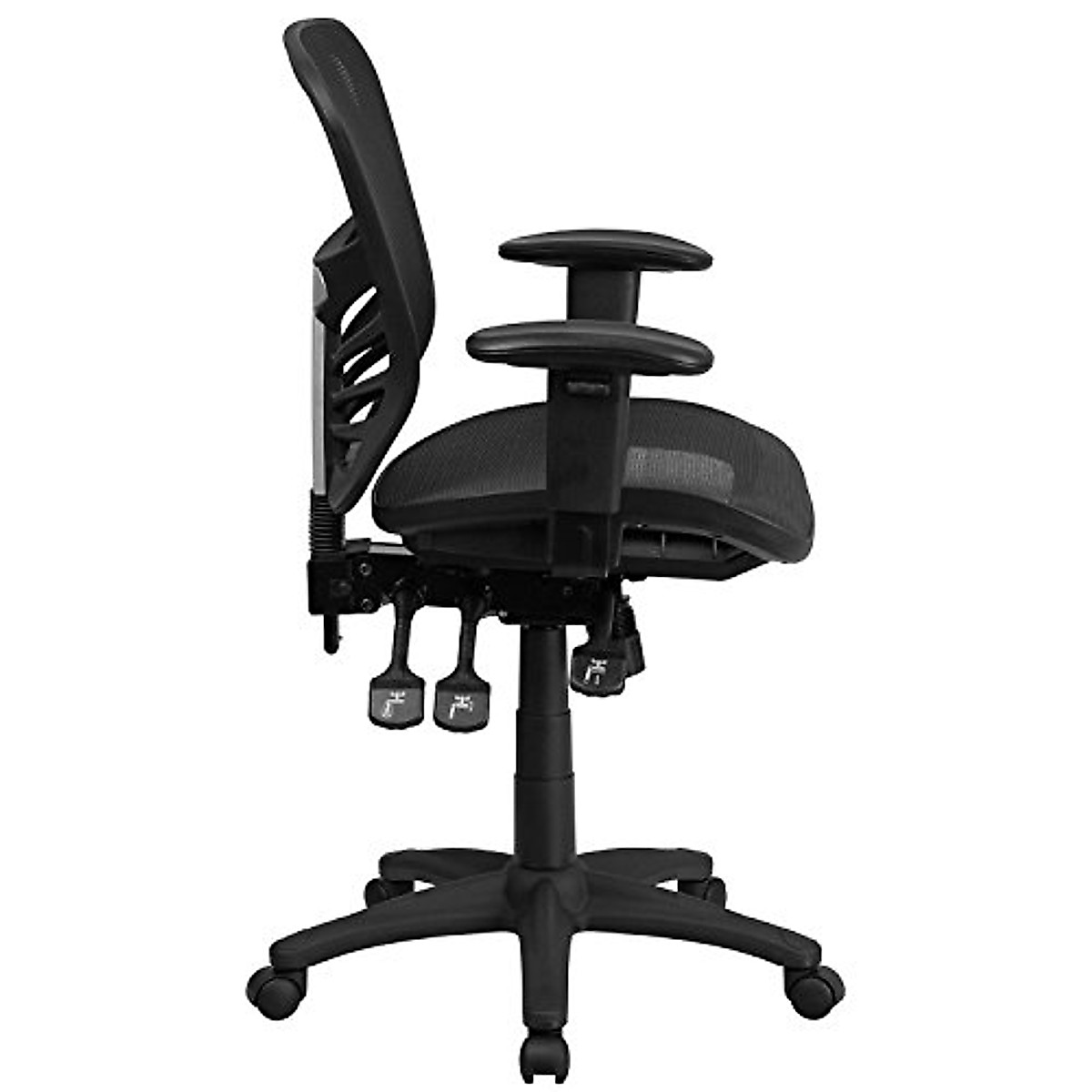 Flash Furniture Nicholas Mid-Back Transparent Black Mesh Multifunction Executive Swivel Ergonomic Office Chair with Adjustable Arms