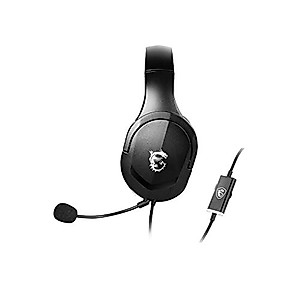 MSI Immerse GH20 Wired Gaming Headset, Adjustable Lightweight Design, Volume Inline Controls, Glasses-Friendly Ear Cups, 3.5mm Audio Jack, PC/Mac/PS4/Xbox, Black, large