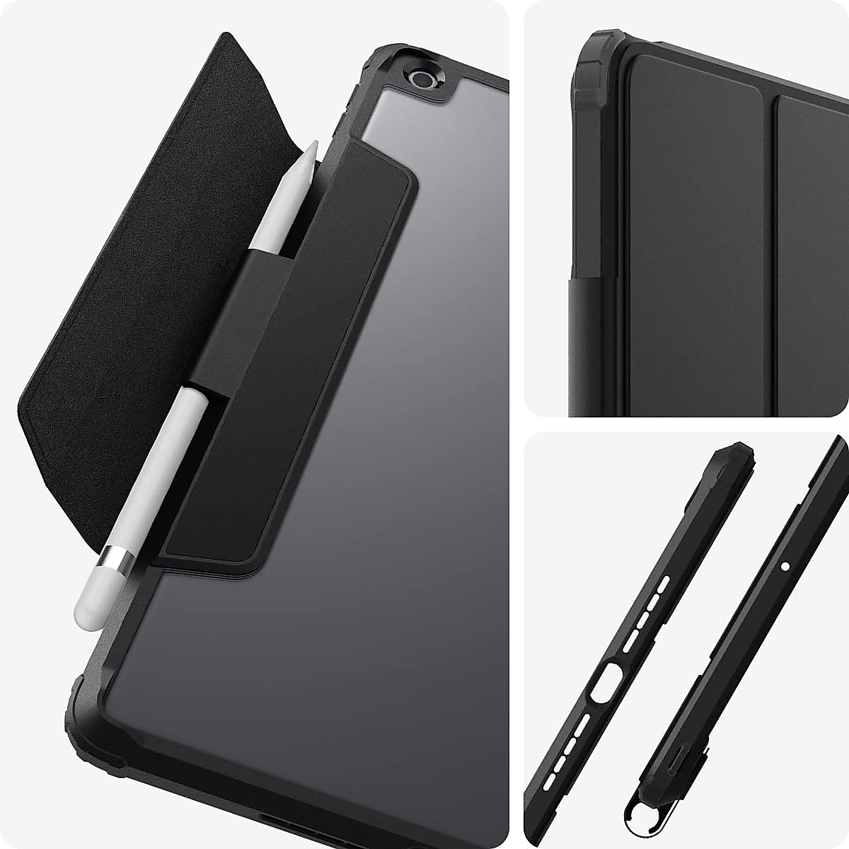 Spigen Ultra Hybrid Pro Designed for iPad 10.2 Case, iPad 9th Generation Case (2021) / iPad 8th Generation Case (2020) / iPad 7th Generation Case (2019) with Transparent Back and Pencil Holder - Black