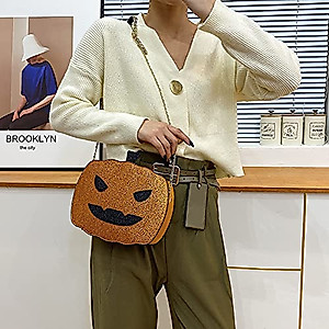 YYSS Halloween Pumpkin Crossbody Bags Women Novelty Devil Shoulder Chain Purse Bat ornament Fashion PU Trick or Treat Shoulder Handbag Creative Cute bag with Drawstring Candy Bag (Gold)