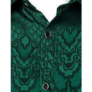 ZEROYAA Men's Hipster Slim Fit Long Sleeve Gothic Jacquard Button Up Dress Shirts for Party Prom ZLCL32-Emerald XX-Large