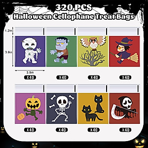 Joottuan 320 Pcs Halloween Cellophane Treat Bags Clear Self Adhesive Plastic Cookie Bags Candy Bags for Party Favors Supplies Decoration