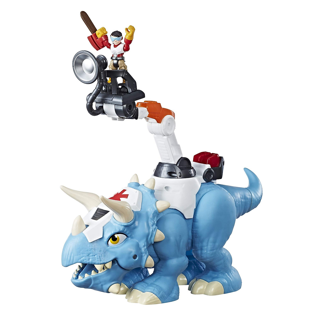 Chomp Squad Playskool Doc Tops and Sam Scrubs, Triceratops Dinosaur Toy and Hero Action Figure, Ambulance Toy for Kids 3 Years and Up