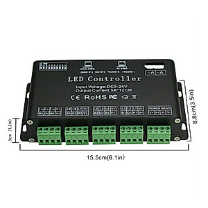 12 Channel DMX Decoder, AZIMOM RGB LED Light Strip Controller dmx512 Decoder Dimmer Driver DC5V-24V LED Module Light