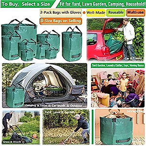 Standard 2-Pack 16 Gallon Home Yard Garden Bags (D18, H15 inch) with Garden Gloves, Camping Waste Bags,Recycling Bag,Campsite Trash Bags,Laundry Bag,Yard Waste Bags,Lawn Debris Bag,Leaf Bags 4 handles