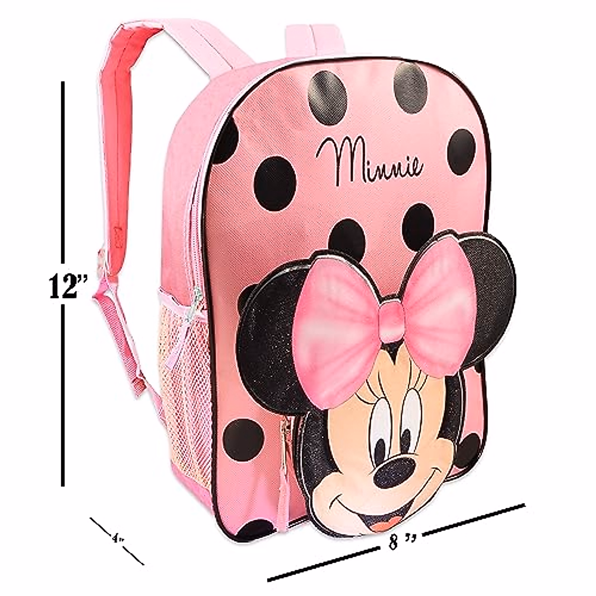 Disney Minnie Mouse Backpack for Toddlers Bundle ~ Premium 12" Minnie Mouse Mini School Bag with 3D Ears and Stickers (Minnie Mouse School Supplies)