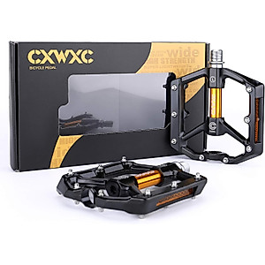 CXWXC Road/MTB Bike Pedals - Aluminum Alloy Bicycle Pedals - Mountain Bike Pedal with Removable Anti-Skid Nails (Black-Orange)