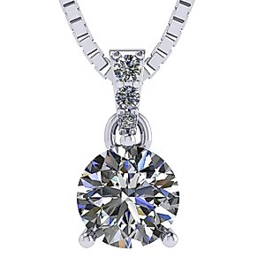 Central Diamond Center 3 Prong Round Solitaire Simulated Diamond Necklace in Sterling Silver & Zirconia - 2.00ct White