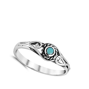 Bali Swirl Simulated Turquoise Cute Ring New .925 Sterling Silver Band Size 9