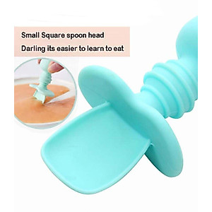 Baby Silicone Training Equipment Toddler Spoon Baby Led Weaning Stage 1 (2 Pieces) Spoons for Stage 1 for 6mos+ Anti Choke Barrier BPA Free (Sakura Pink)