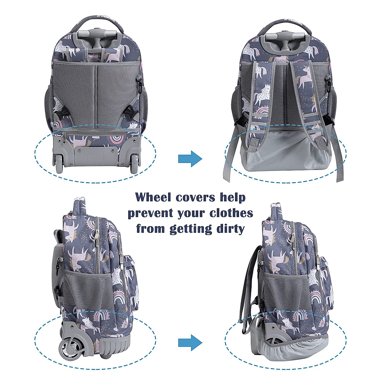 SKYMOVE 18 inches Wheeled Rolling Backpack for Boys and Girls Multi-Compartment School Students Books Laptop Trolley Bag Short Trip Carry-on, Light Gray Polar Bear