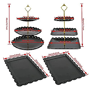 4 Pieces Plastic Cake Stand Set with 2pcs Large 3-Tier Cupcake Stands + 2pcs Appetizer Trays Perfect for Wedding Halloween Birthday Baby Shower Tea Party(Black)