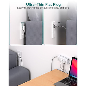 Cruise Essentials - Flat Plug Power Strip, Addtam 5 ft Ultra Flat Extension Cord with 6 Outlets Extender, No Surge Protector for Cruise Ship, Travel, Dorm, Home Office, ETL Listed