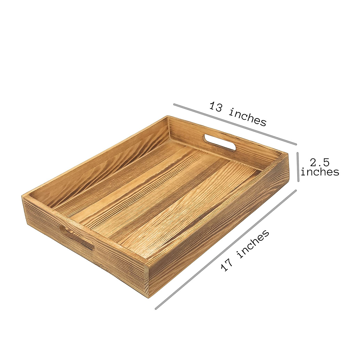 Wood Serving Tray with Handles Rectangular Wooden Coffee Table Breakfast Large Tray for Eating, Bedroom, Kitchen, Living Room - 17x13 inches