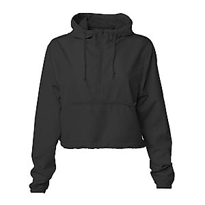 Independent Trading Co. - Women's Lightweight Quarter-Zip Pullover Crop Windbreaker - EXP64CRP - S - Black