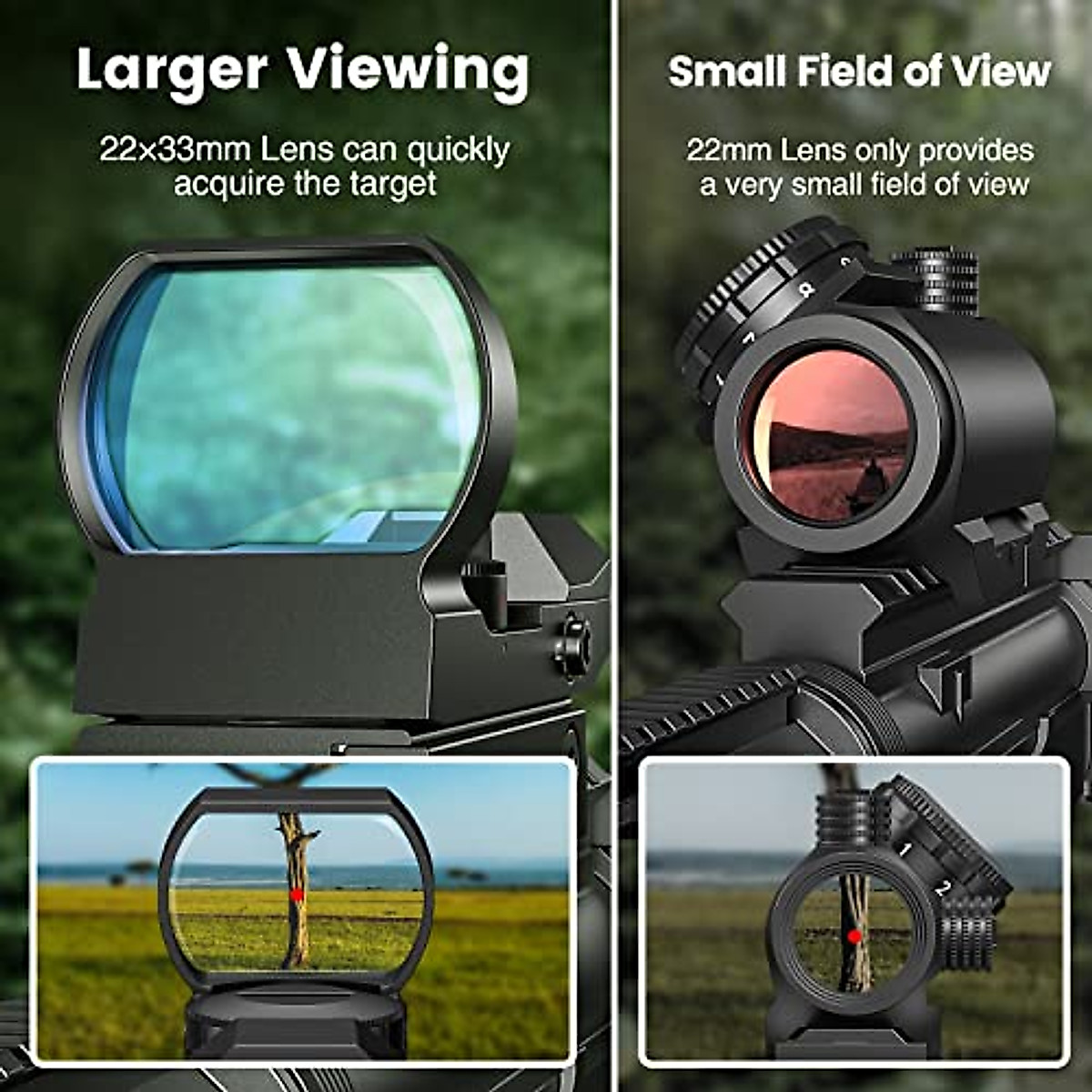 EZshoot Red Green Dot Gun Sight Scope Reflex Sight, 4 Adjustable Reticles Holographic Optic Black with 20mm Rail Mount