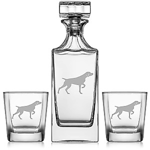 Whiskey Decanter Gift Set With 2 Whiskey Old Fashioned Rocks Glasses German Shorthaired Pointer