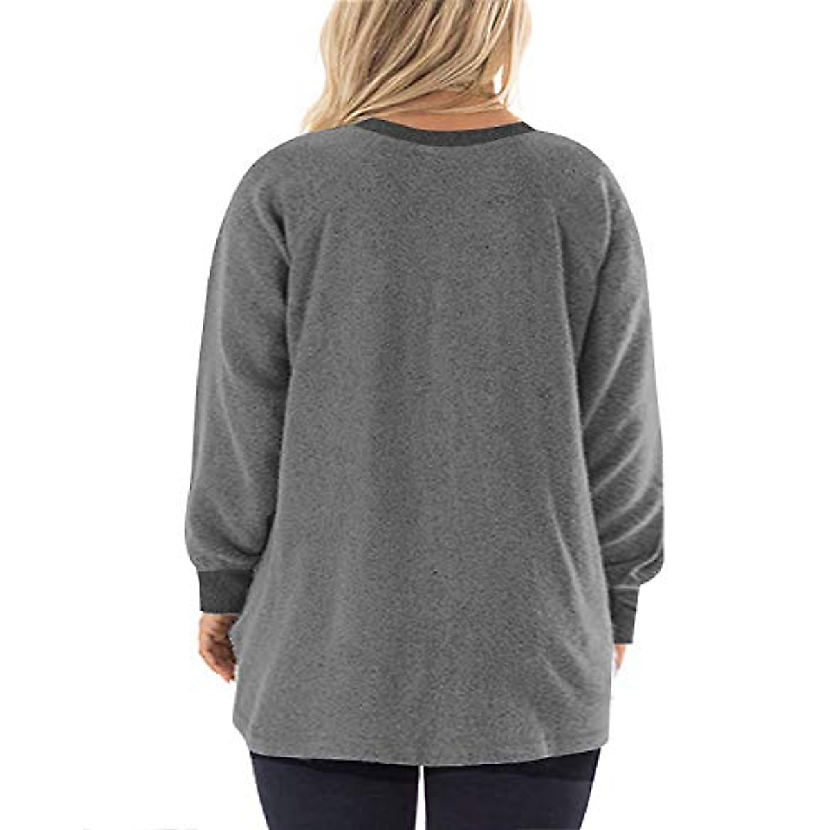 DOLNINE Plus Size Sweatshirts for Women Long Sleeve Tops V Neck T Shirts Dark Grey -18W