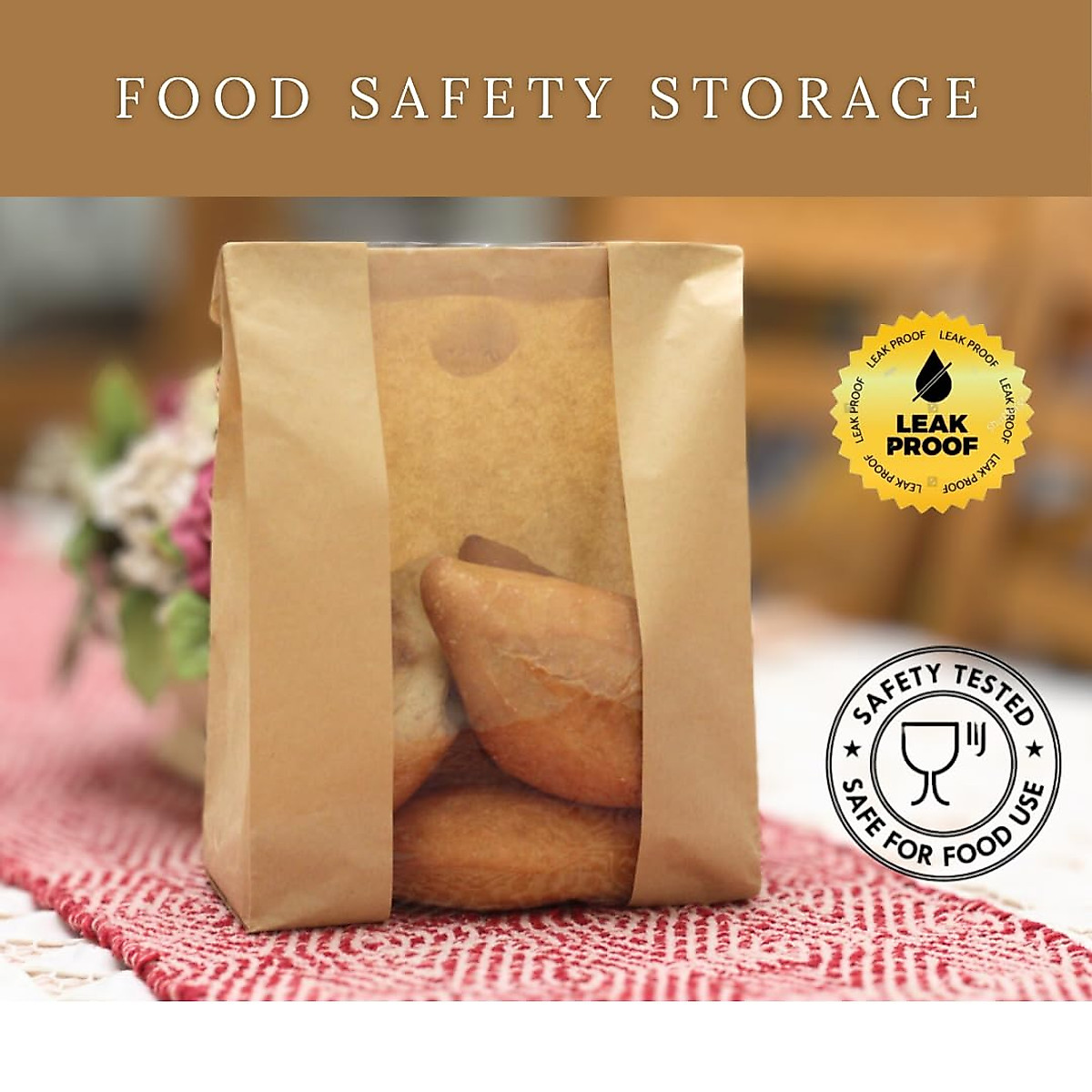 50 Large Paper Bread Bags Homemade Bread Sourdough Bread Bags Paper Biodegradable Pastry Bakery Bag with Window for Freshness and Safety - Baked Food Storage Label Seal Sticker