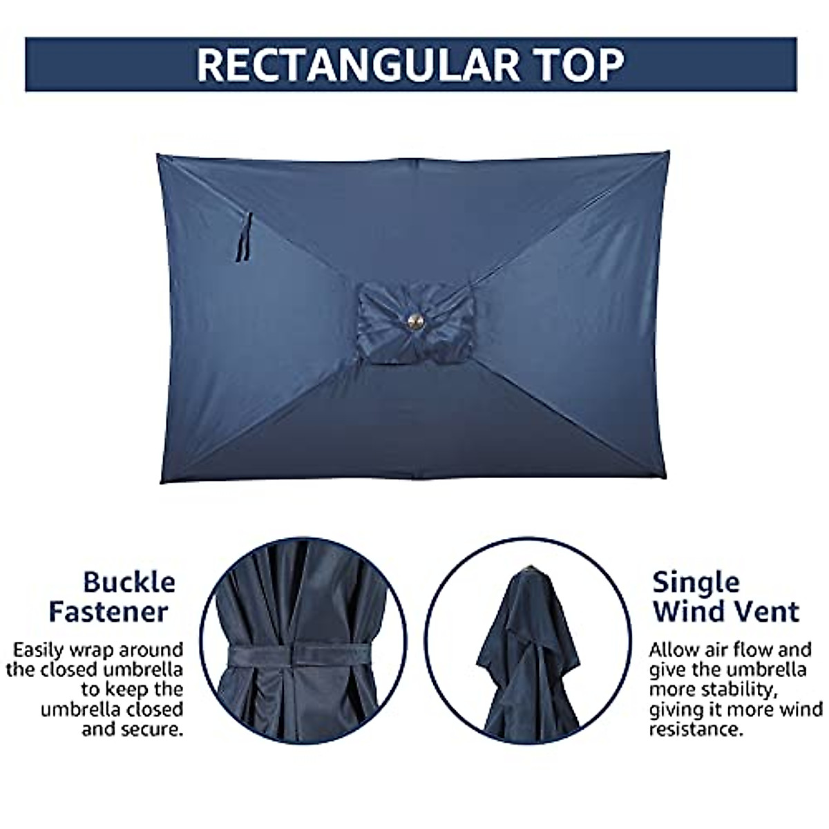 COBANA 6.6 x 9.8ft Rectangular Patio Umbrella, Outdoor Table Market Umbrella with Push Button Tilt/Crank, Dark Blue