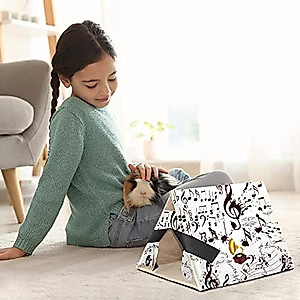 Y-DSIWX Guinea Pig House Bed, Rabbit Large Hideout, Small Animals Nest Hamster Cage Habitats Retro Music Notes Vintage Pattern