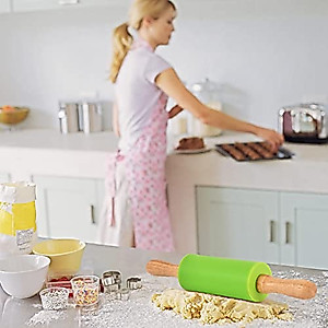 Mini Silicone Rolling Pin for Kids,Non-stick Surface Wood Handle,9-inch 2 Pack