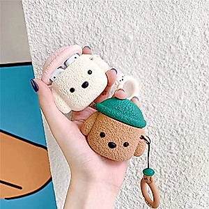 BONTOUJOUR AirPods Case, Newest Super Cute Creative Pet Hat Teddy Dog AirPods Case, Puppy Style Soft Silicone Earphone Protection Skin for AirPods1&2+Hook -Brown