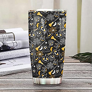 64HYDRO 20oz Halloween Decorations Indoor, Outdoor, Halloween Home Decor Kitchen Decor Witch Ghost Pumpkin Trick Or Treat Halloween Tumbler Cup with Lid, Double Wall Vacuum Insulated Travel Coffee Mug