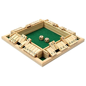 bouti1583 Shut The Box Dice Game,Classic 4 Sided Wooden Board Game Flip 12 Number Classic Tabletop Games for 2-4 Player Green(Big Size)