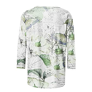 Women Plus Size Tops 3/4 Sleeve Casual Loose Fit Summer t-Shirt Floral Print Graphic Tee Shirt Pullover Blouse Cute
