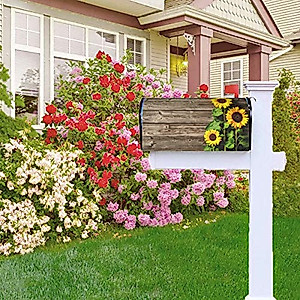 Sunflowers Wood Mailbox Covers Magnetic Post Box Cover Wraps Standard Size 21x18 Inches for Garden Yard Decor