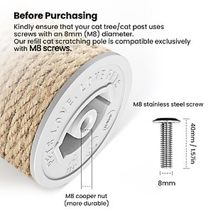 SVD.PET Cat Scratching Post Replacement, 17” x 2.95” Jute Rope Cat Tree Replacement Post, Refill Scratcher Posts with M8 Screws for Indoor Cat Tree, Cat Tower and DIY Cat Scratcher (2PCS)